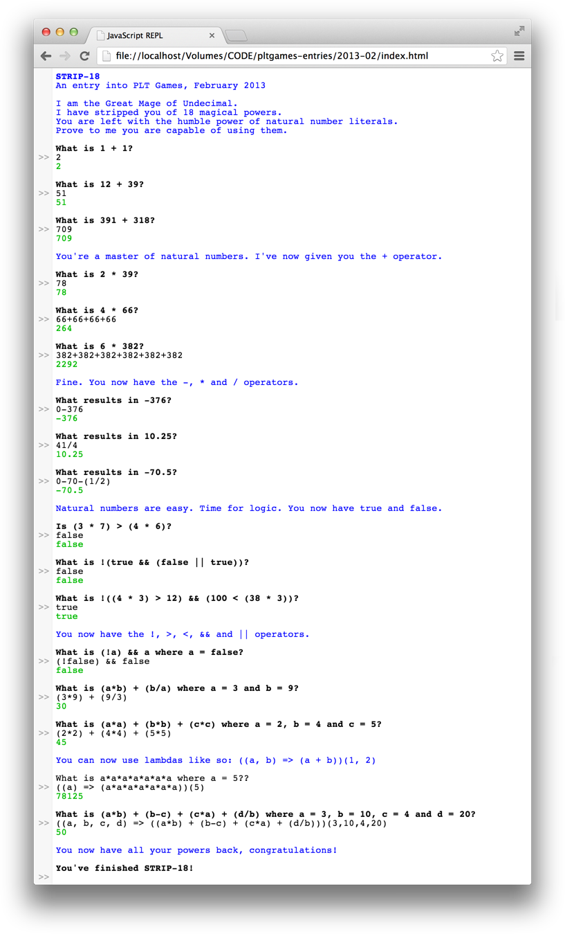 GitHub - puffnfresh/strip18: A programming language REPL as a game ...